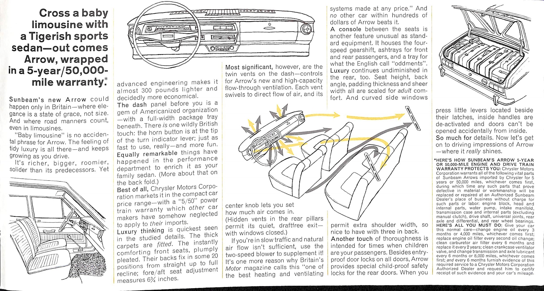 Sunbeam Arrow Car Sales Brochure USA Hunter 1967-8 - Motormedia